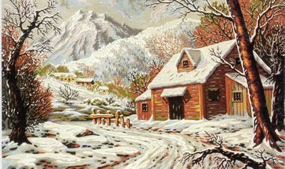 Téli falusi kép - Carpathia Gobelin